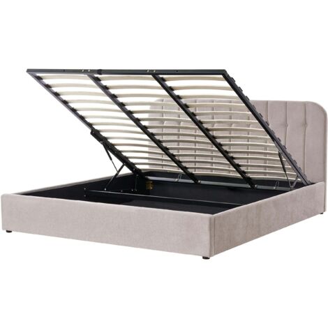 Lit Ottoman en Tissu 180 x 200 cm Sommier à Lattes Tête de Lit ...