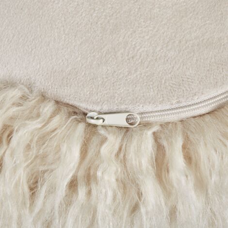 Pouf de salon cocooning fausse fourrure beige clair pour coin lecture ...
