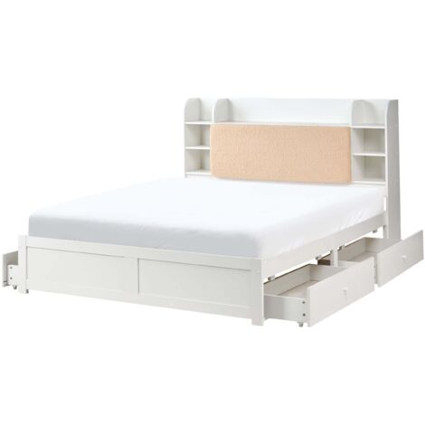 Lit Minimaliste en Bois de Pin et MDF 160 x 200 cm à 4 Tiroirs et Tête ...