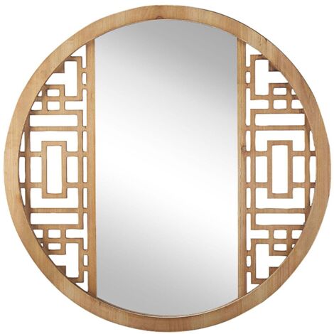 Miroir Mural Design de Forme Ronde 60 cm avec Cadre en Bois Clair ...