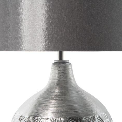 Lampe à Poser E27 Max 60W Base Porcelaine Argentée Abat-Jour en Viscose ...