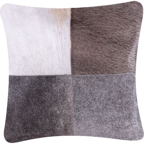 Lot de 2 Coussins Patchwork en Cuir 45 x 45 cm Beige Marron et Gris Nellad