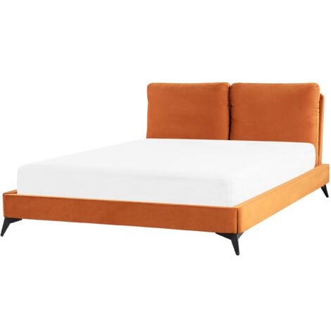 Lit Double 160 x 200 cm en Velours Orange et Bois pour Tout Type de ...