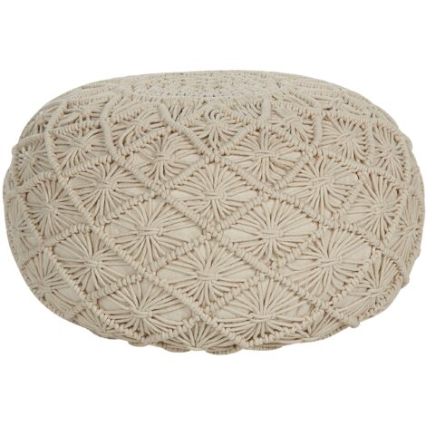Pouf Rond Style Boho Tressage en Coton 50 x 30 cm Beige Berkane