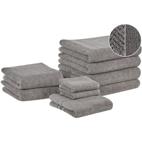 Beliani – Lot de 9 serviettes de bain en coton 100% doux – Motif ...