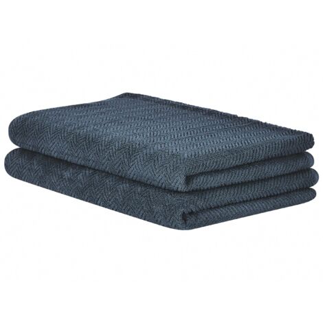 Lot de 2 Serviettes de Bain Luxe en Coton Doux Motif Chevron Bleu Foncé ...