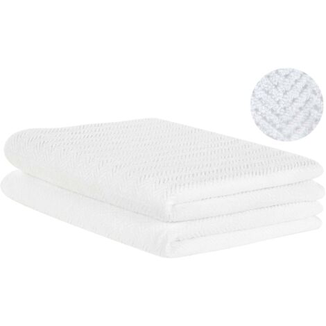 Lot de 2 Serviettes de Bain Luxe en Coton Doux Texture Chevron Blanc ...