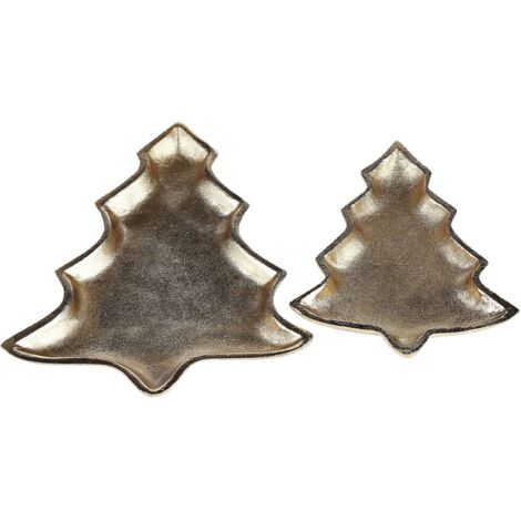 Lot de 2 Plateaux Décoratifs Sapins Dorés en Aluminium Différentes ...