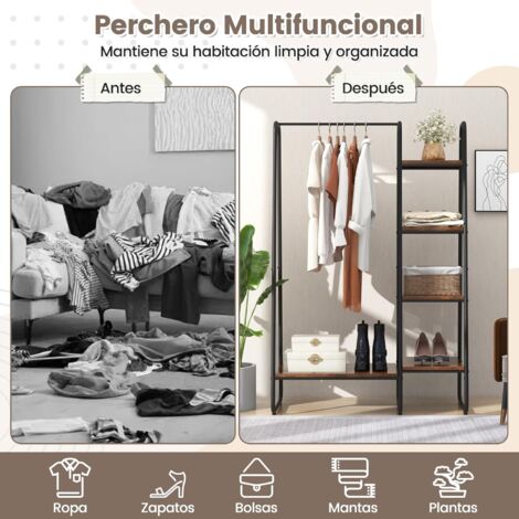COSTWAY Perchero Burro Ropa de Madera, Armario Portátil con 5 Niveles ...