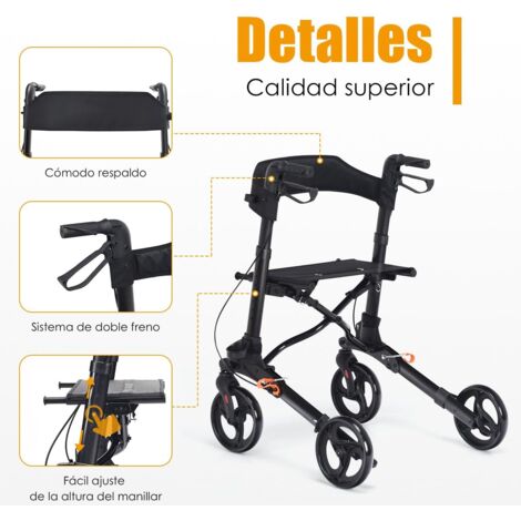 COSTWAY Andador para Ancianos Plegable con Ruedas, Andador con Asiento ...