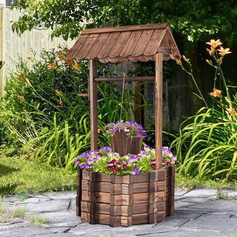 COSTWAY Pozo de Madera con Techo Cubo de Flores Maceta Decoración de ...