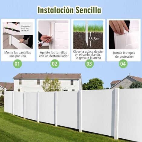 COSTWAY Cerca de Exterior de Jardín/Valla en PVC con 3 Palos con Forma ...