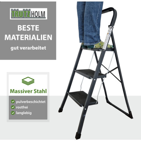 Trittleiter 3-stufig klappbar TÜV/GS 150 kg Anti-Rutsch Trittflächen ...