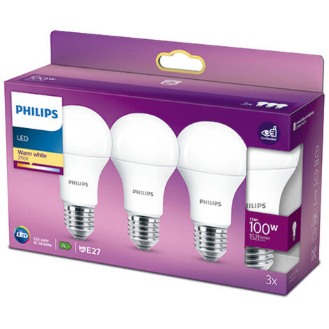 Pack 3 Ampoule LED Philips E27 A60 13W 1521Lm 2700K [PH-929001234535]