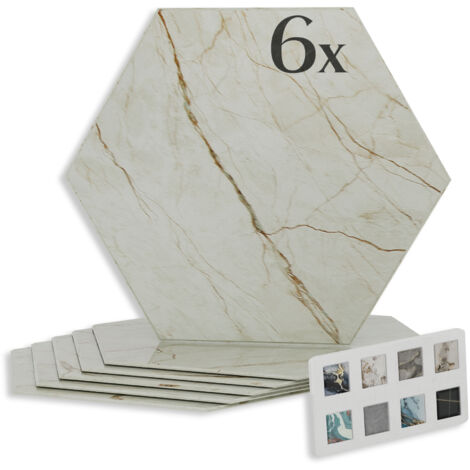 HEXIM Marmorplatten Optik Hexagon Set 6 Stück SPC Dekor Fliesen innen ...