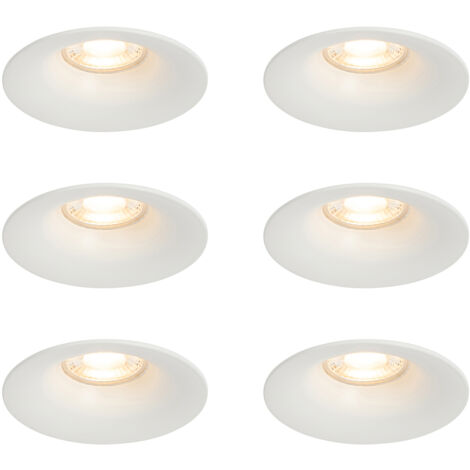 QAZQA Moderno Juego de 6 focos empotrables blancos GU10 50 mm - Gijs Aluminio Redonda Adecuado ...