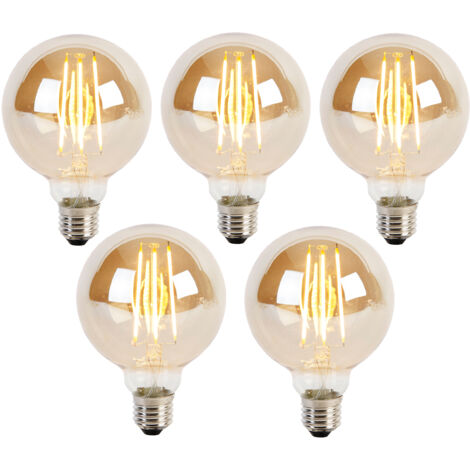 LUEDD Juego de 5 bombillas LED regulables en 3 pasos E27 G95 cristal dorado 5W 380lm 2200K