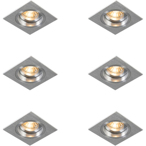 QAZQA Juego de 6 focos empotrables cuadrados de aluminio ajustables - Chuck Acero Adecuado para ...