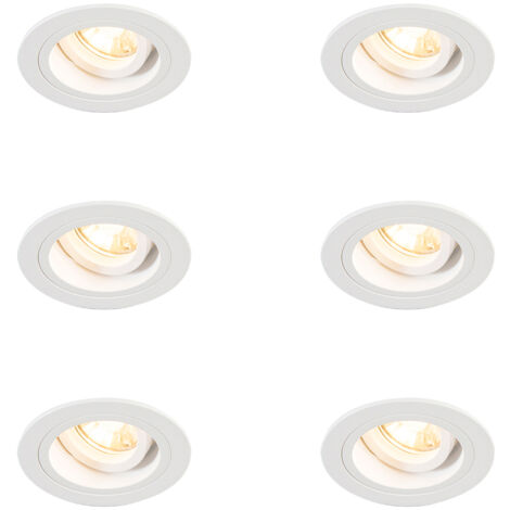 QAZQA Juego de 6 focos empotrables redondos blancos ajustables - Chuck Acero Adecuado para LED ...