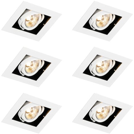 QAZQA Juego de 6 focos empotrables modernos blancos ajustables - Oneon 70 Acero Adecuado para ...