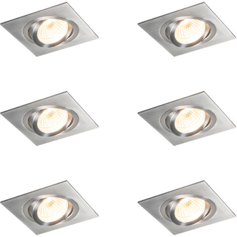 QAZQA Juego de 6 focos empotrables de acero orientables - Lock 1 Aluminio Adecuado para LED Max ...