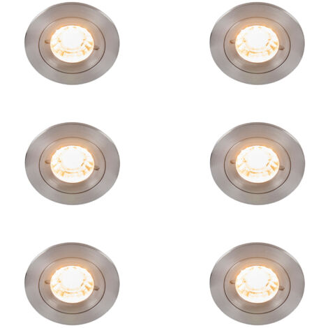 QAZQA Juego de 6 focos empotrables modernos redondos de acero IP44 - Xena Aluminio Adecuado para ...