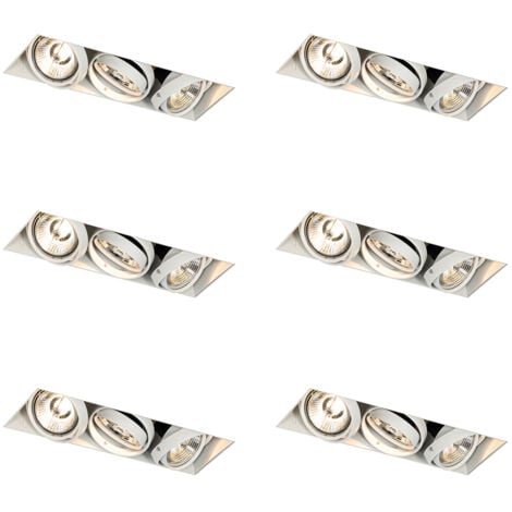 QAZQA Juego de 6 focos empotrables blancos GU10 AR70 sin borde 3 luces - Oneon Acero Adecuado ...