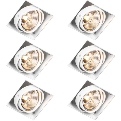 QAZQA Juego de 6 focos empotrables blancos GU10 AR111 sin borde ajustables - Oneon Acero ...