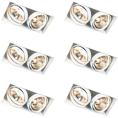 QAZQA Juego de 6 focos empotrables blancos GU10 AR111 sin borde 2-luces - Oneon Acero Adecuado ...