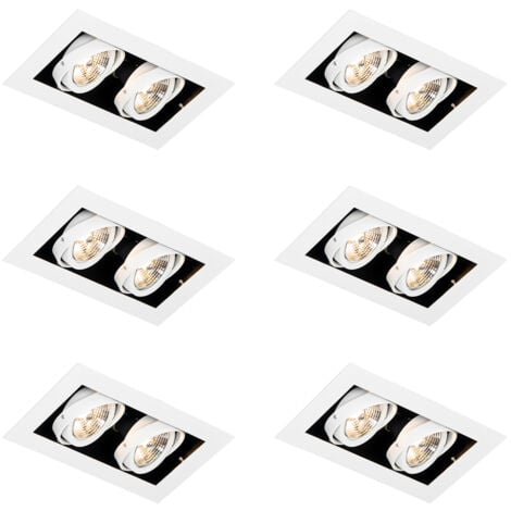 QAZQA Juego de 6 focos empotrables modernos blancos de 2 luces ajustables - Oneon 70 Acero ...