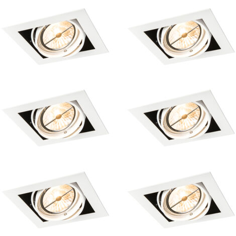 QAZQA Juego de 6 focos empotrables blancos AR111 ajustables - Oneon Acero Adecuado para LED Max ...