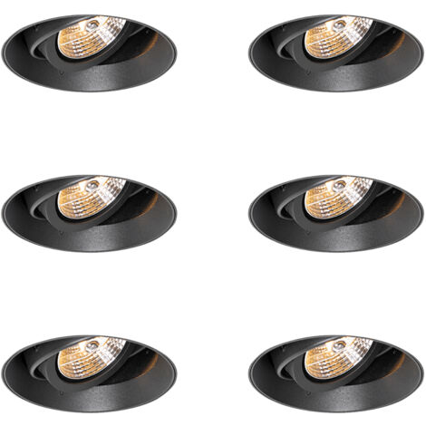 QAZQA Juego de 6 focos empotrables modernos negros GU10 AR70 redondos sin borde - Oneon Aluminio ...