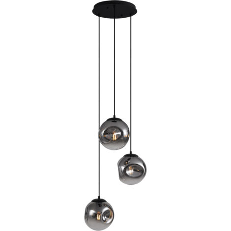 QAZQA Art Déco Lámpara colgante Art Deco negra con cristal ahumado 3 ...