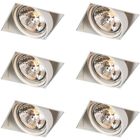 QAZQA Juego de 6 focos empotrables blancos AR111 giratorios e inclinables sin borde - Oneon ...