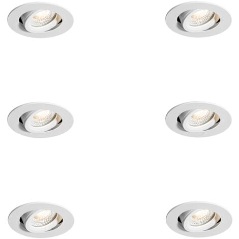 QAZQA Moderno Juego de 6 focos empotrables blancos orientables de 6,5 cm con LED IP54 ...