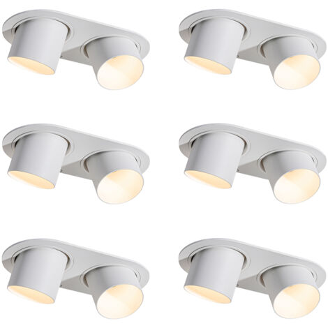 QAZQA Moderno Juego de 6 focos empotrables blancos GU10 50mm 2-Luces - Installa Metálica Redonda ...