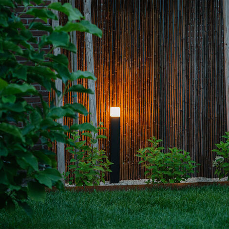 QAZQA Moderno Lámpara de pie de exterior negra con pantalla de opal ...