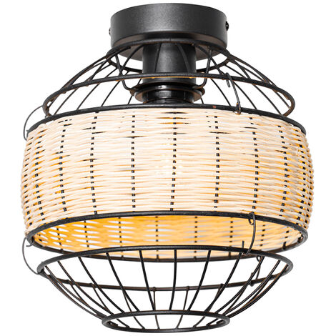 QAZQA Oriental Plafón oriental negro con ratán 25 cm - Emir Acero ...