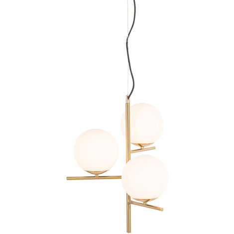 QAZQA Diseño Lámpara colgante Art Deco dorada con cristal opalino 3 ...