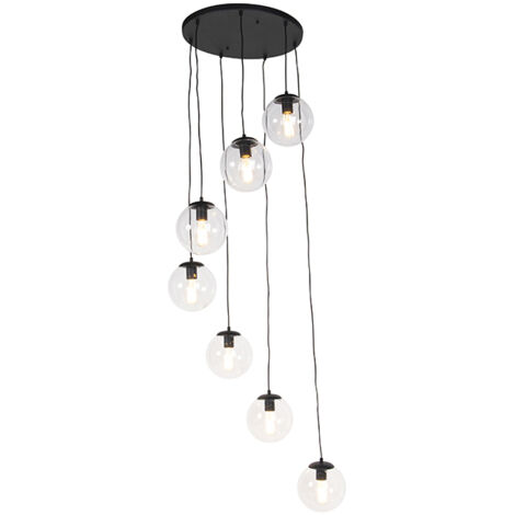 QAZQA Art Déco Lámpara colgante inteligente negra 7 luces con WiFi ST64 ...