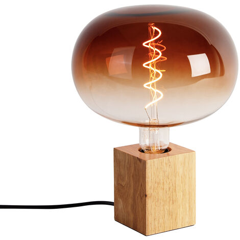 QAZQA rústico Lámpara de mesa rústica de madera natural con LED G220 ...