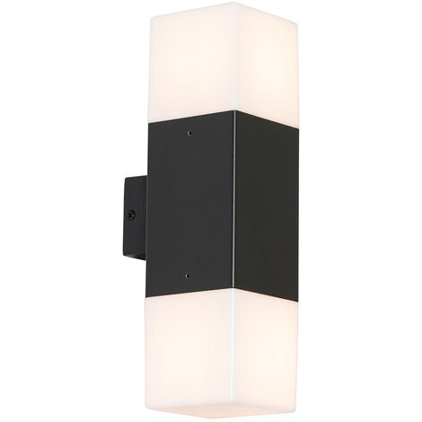 QAZQA Moderno Lámpara de pared exterior negra con pantalla opaca 2 ...