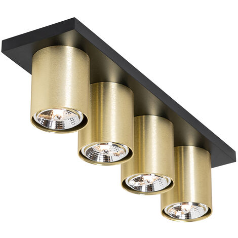 QAZQA Moderno Foco de techo moderno negro con dorado 4 luces - Tubo ...