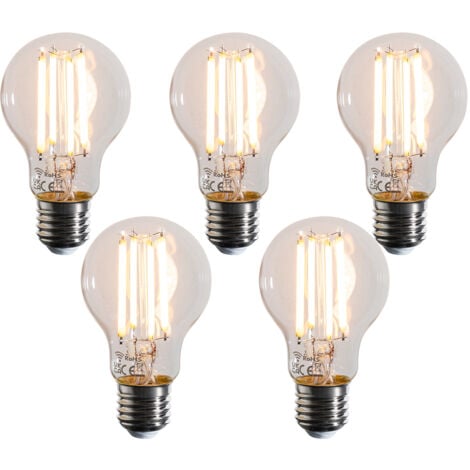 LUEDD Set di 5 lampadine LED E27 Smart dimmerabili in Kelvin A60 trasparenti 7W 806 lm 1800-3000K