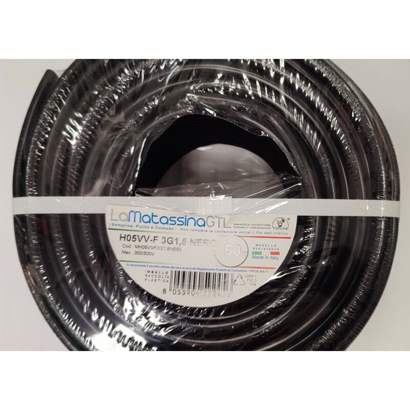 Go-at topline câble multiconducteur 3gx1.5mm2 50m noir - h05vv-f/3gx1 ...