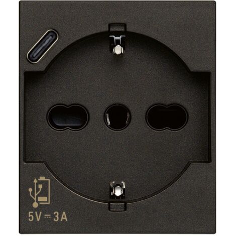 Prise universelle vimar 2p+e 16a usb-c 15w 3a noir - 30210.usbg