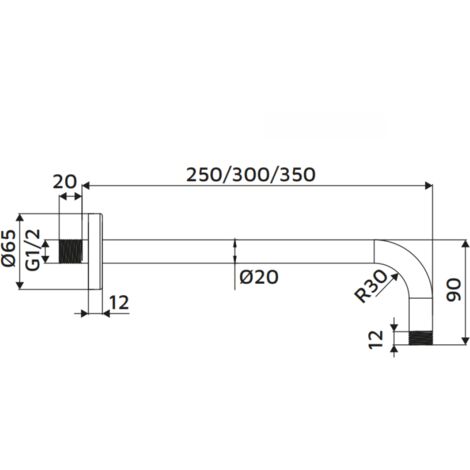 Bras de douche rond et incurvé idro-bric 1/2 pouce connexion 35cm ...