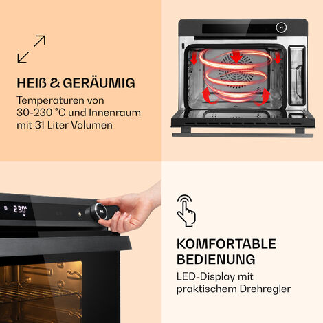 Klarstein VaporChef Backofen, Dampfgarer, 230 °C, Kombi Dampfbackofen ...