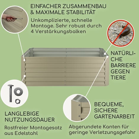 High Grow Straight Hochbeet 180x60x90cm 970l Stahl verzinkt Beige