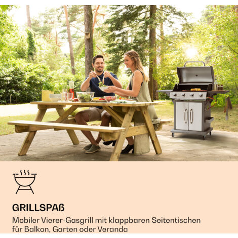 Klarstein Gasgrill für Camping Balkon Garten, Grill mit 4 Brenner ...